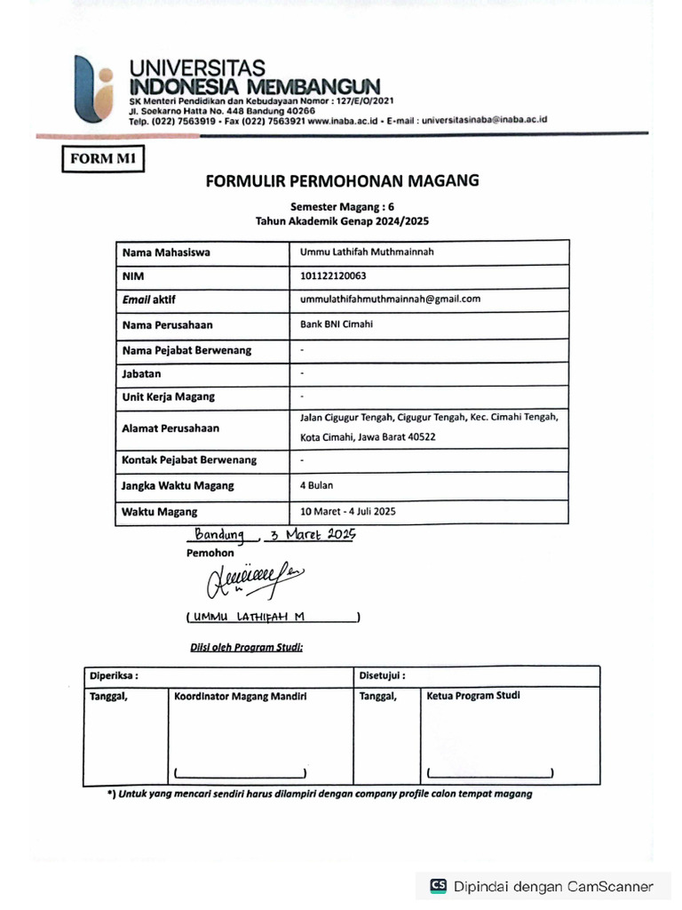 Form M1 - Bank Bni Cimahi | PDF