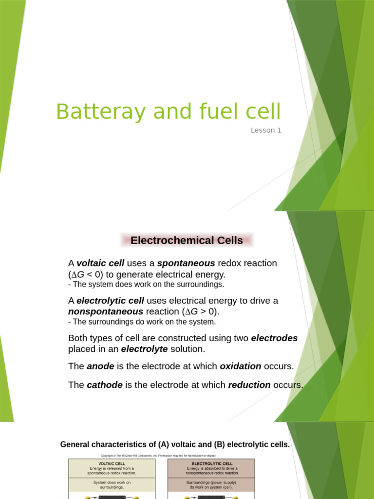 Batteray and Fuel Cell Lesson 1 | PDF | Redox | Anode