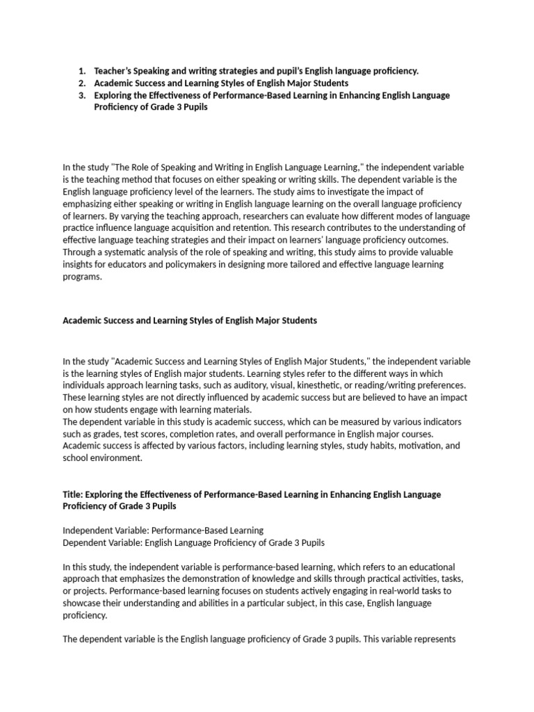 The Role of Speaking and Writing in English Language Learning | PDF ...
