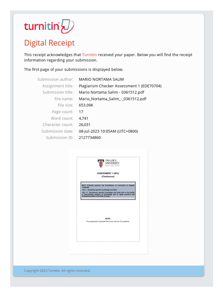 Receipt - Mario Nortama Salim - 0361512 PDF | PDF
