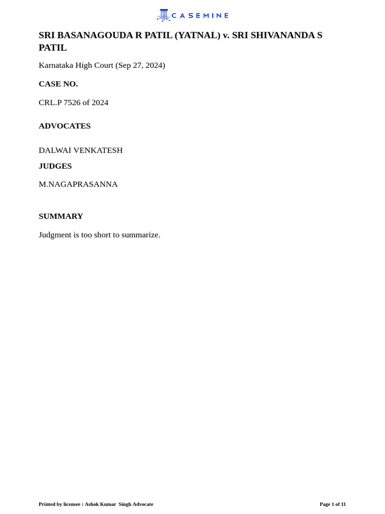 Casemine - Sri Basanagouda r Patil (Yatnal) v. Sri Shivananda s Patil ...