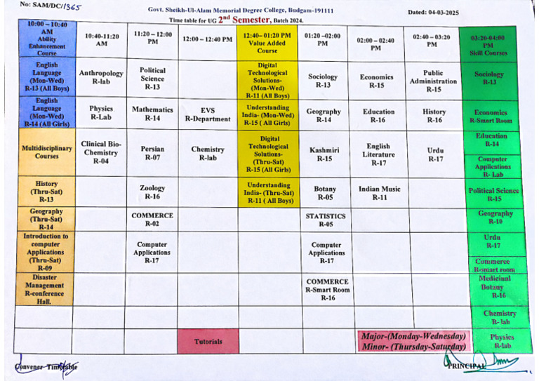 2nd sem Time Table-Batch 2024 | PDF