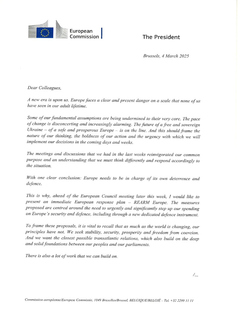 Letter From President Von Der Leyen To EU Leaders - Special EUCO 6 ...