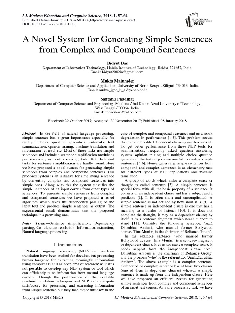 A Novel System For Generating Simple Sentences | PDF | Parsing | Sentence (Linguistics)