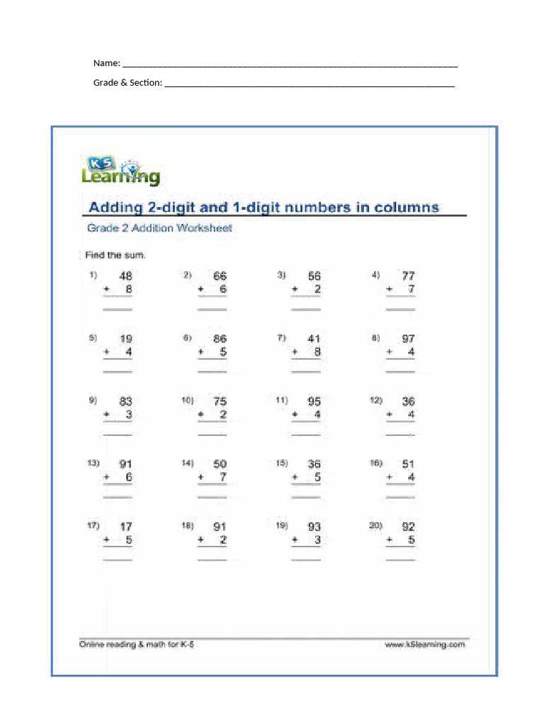 ADDING 2 DIGIT & 1 DIGIT | PDF