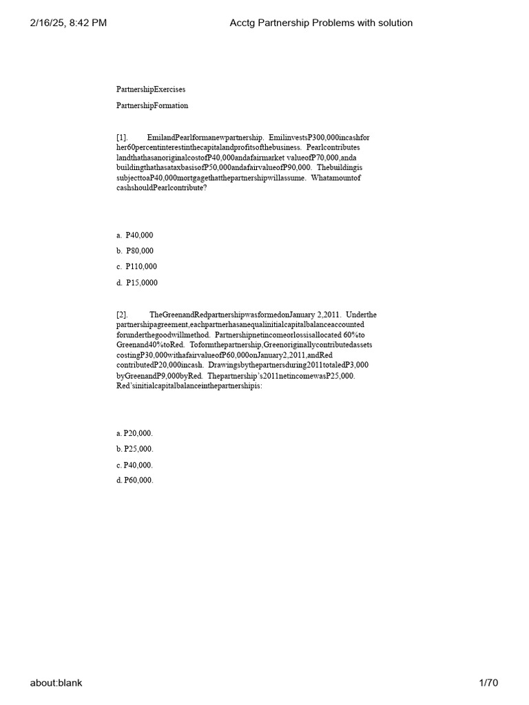 Acctg Partnership Problems With Solution | PDF