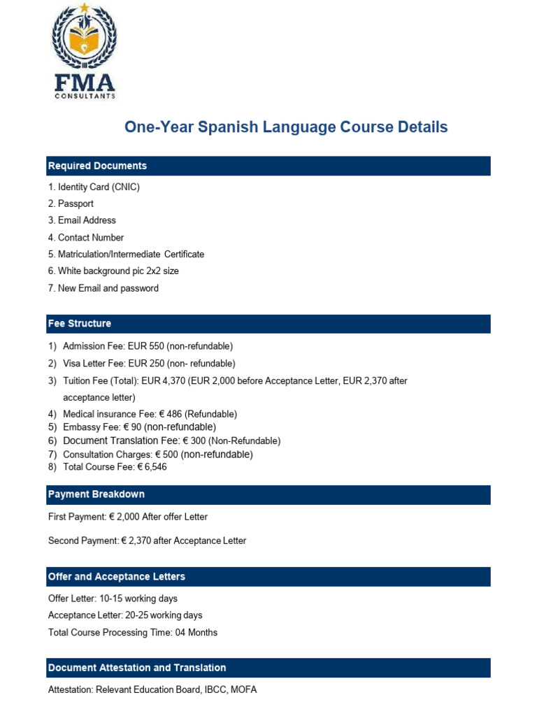 Spanish Coures Details | PDF