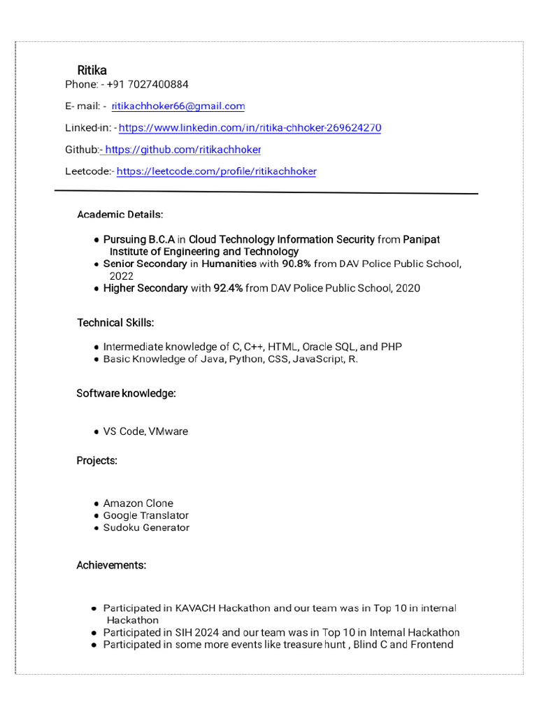 Ritika Resume | PDF