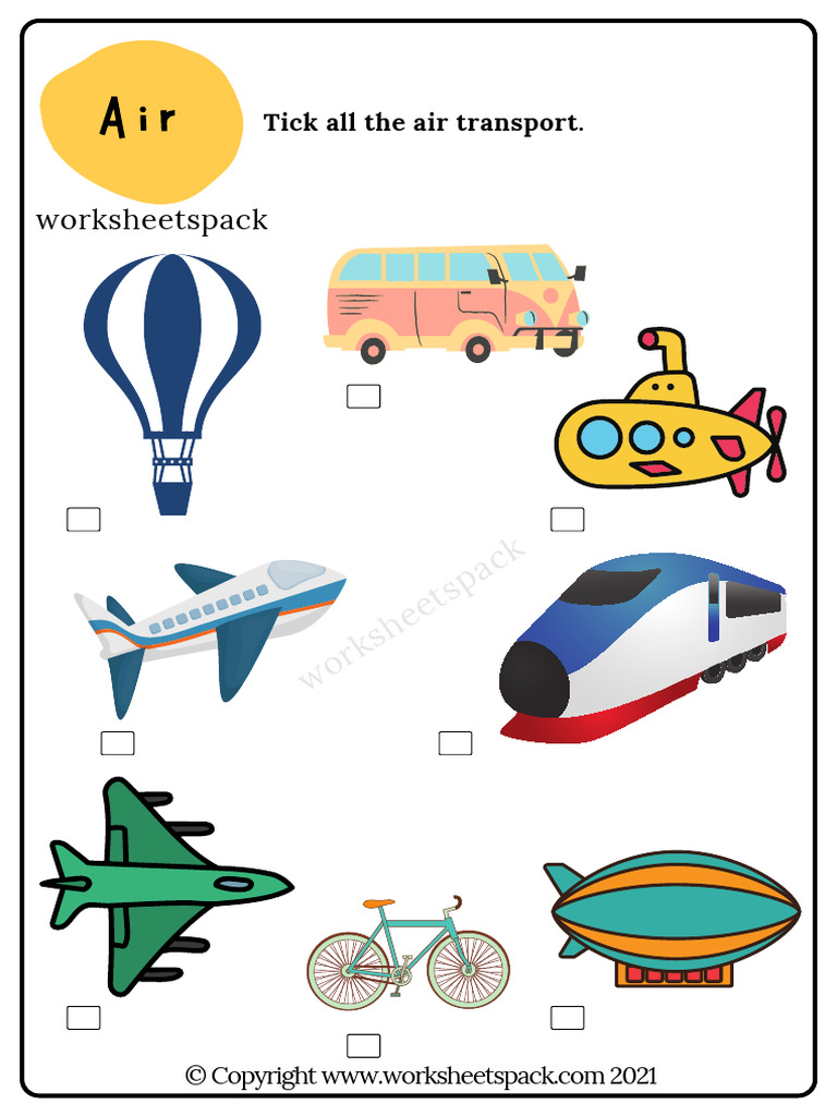 Transportation Activities for Preschool Identify and Tick All the Air ...