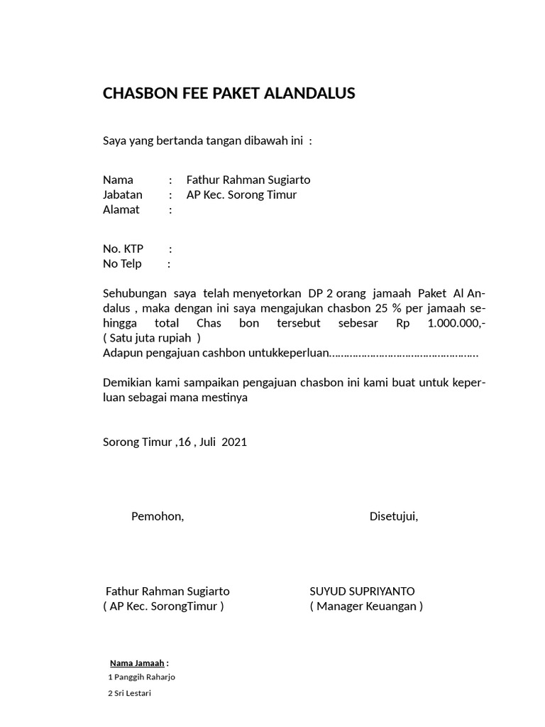 Pengajuan Chasbon Paket Al Andalus | PDF