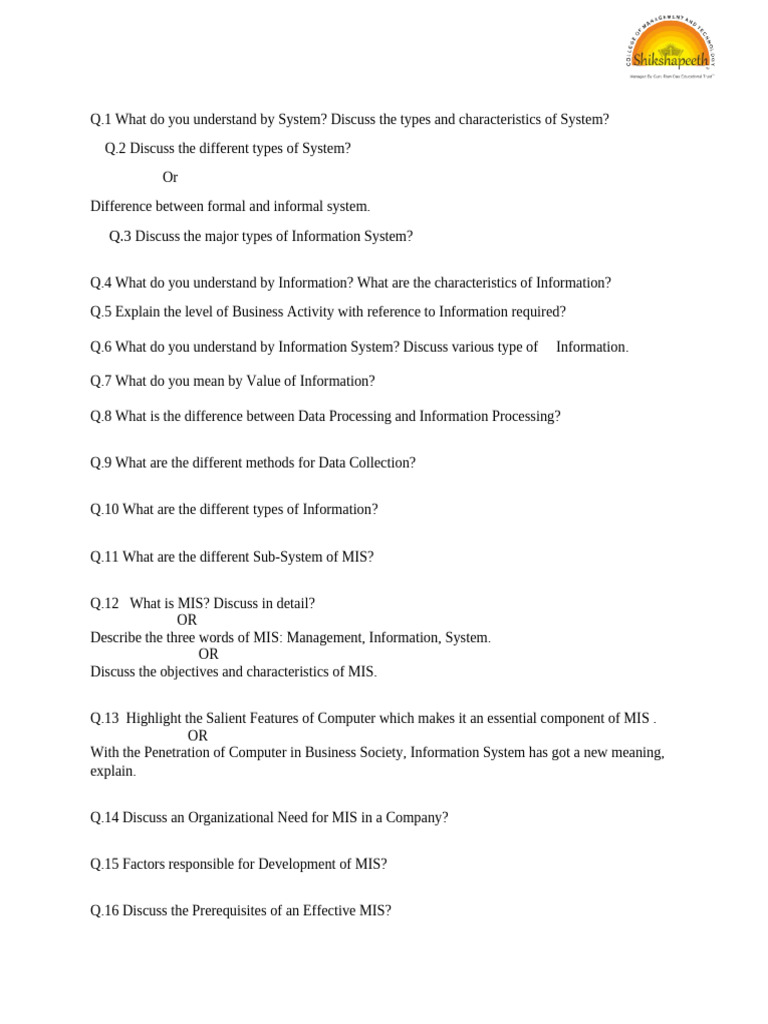 Important Question Mis | PDF | Decision Support System | System