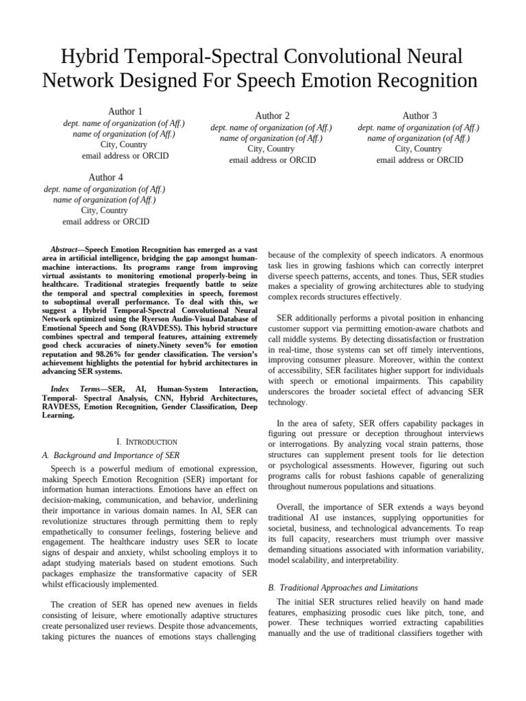 Hybrid Temporal Spectral Convolutional Neural Network Cnn Designed Specifically For Speech