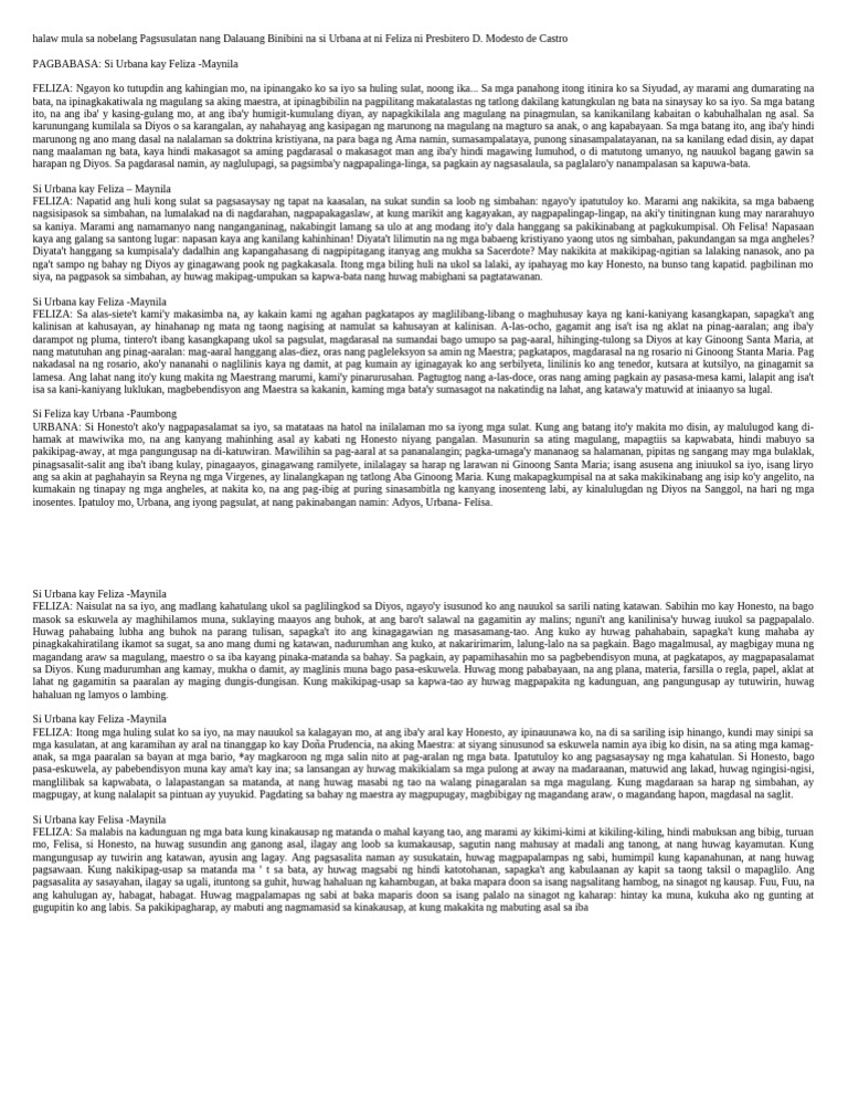 Halaw Mula Sa Nobelang Pagsusulatan Nang Dalauang Binibini Na Si Urbana ...