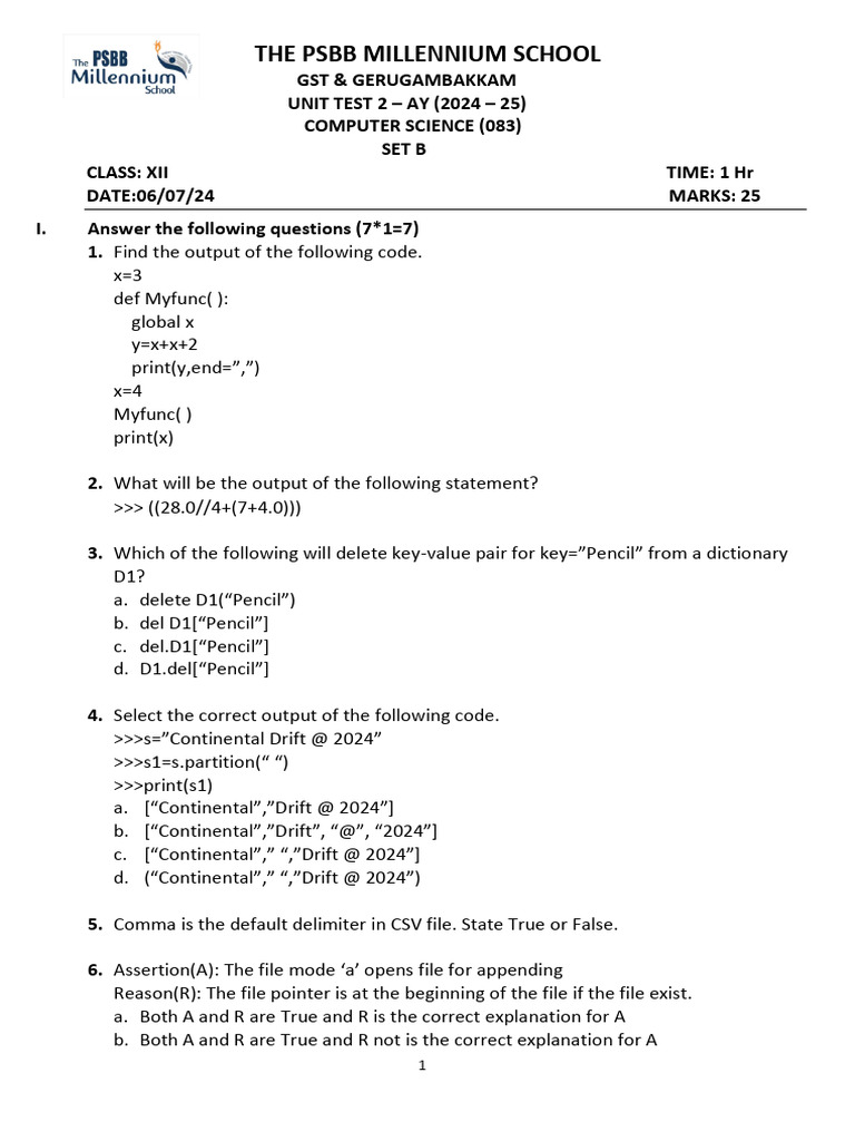 Std 12 Csc Ut2 Qp 24 25 Set 2 Pdf Parameter Computer Programming Software Engineering