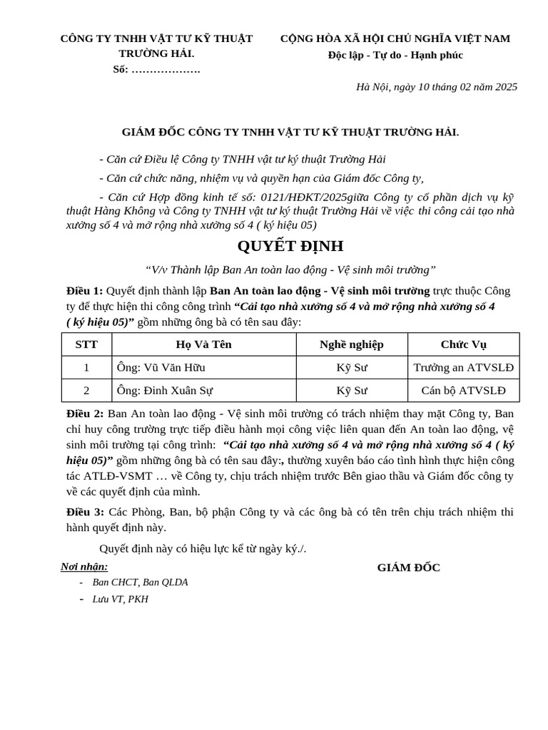 BM12-Quyet Dinh Thanh Lap Ban ATLD, VSMT | PDF