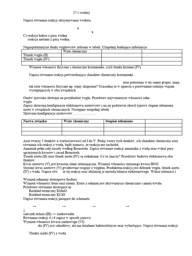 Zadania Pierwiastki Bloku S I P - (14 - 17) | PDF