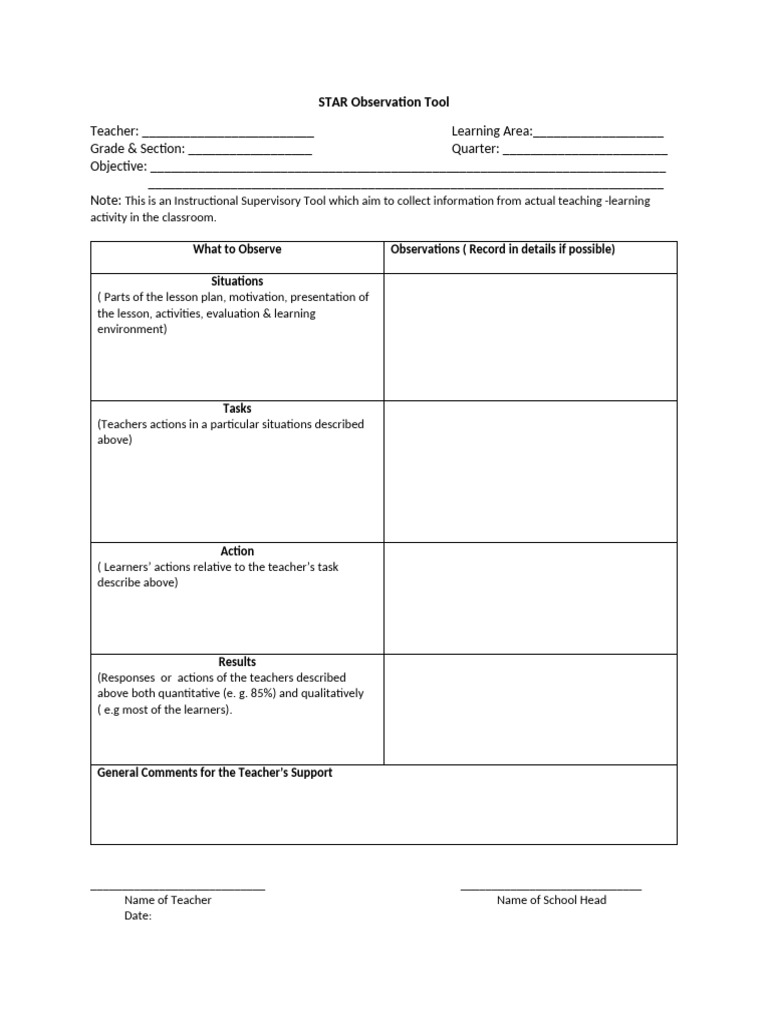 STAR Observation Tool | PDF