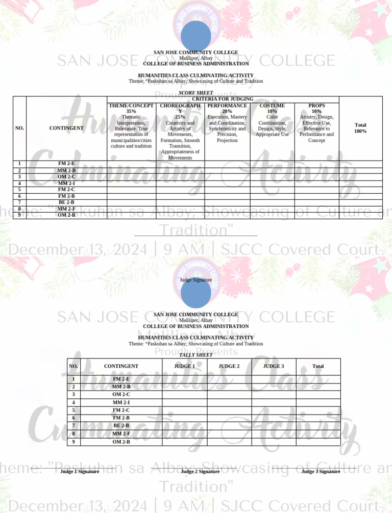Tabulation Sheet Culminating 2024 | PDF
