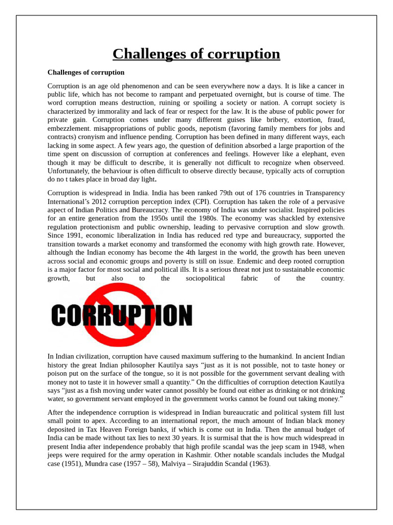 Challenges of Corruption | PDF | Political Corruption | Corruption