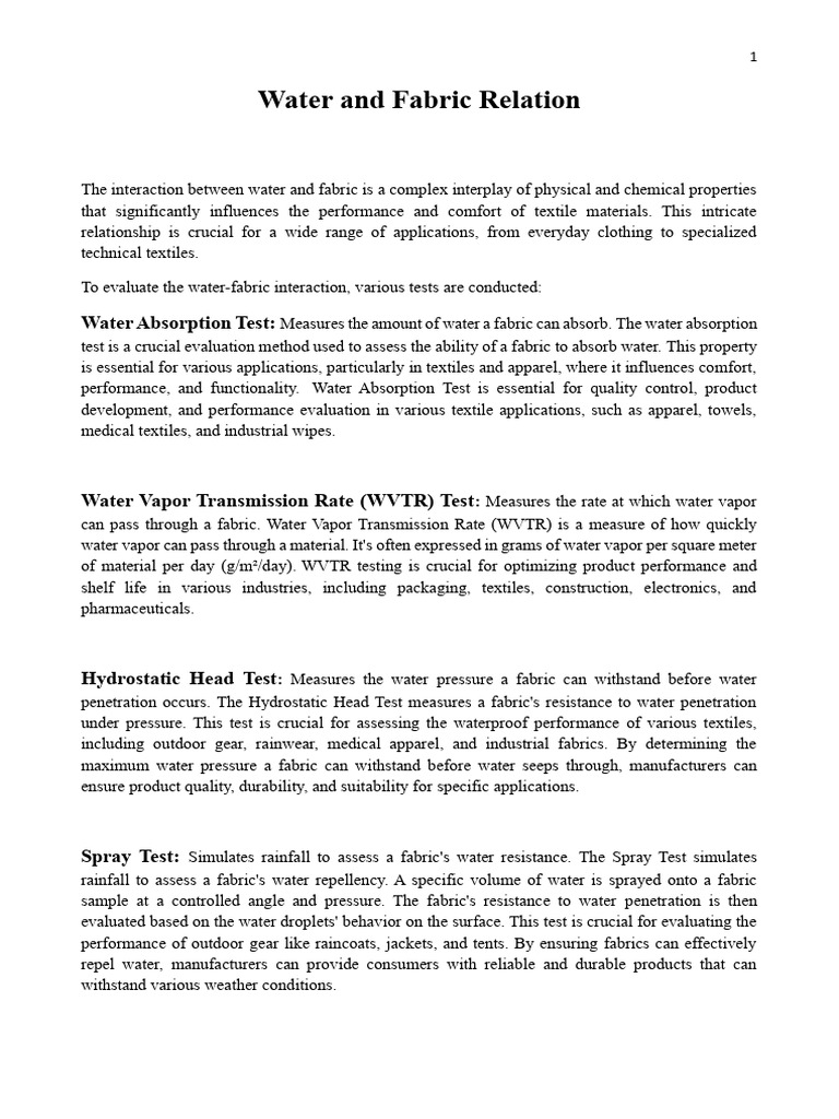 Water Absorption in Fabrics Explained | PDF | Textiles | Water