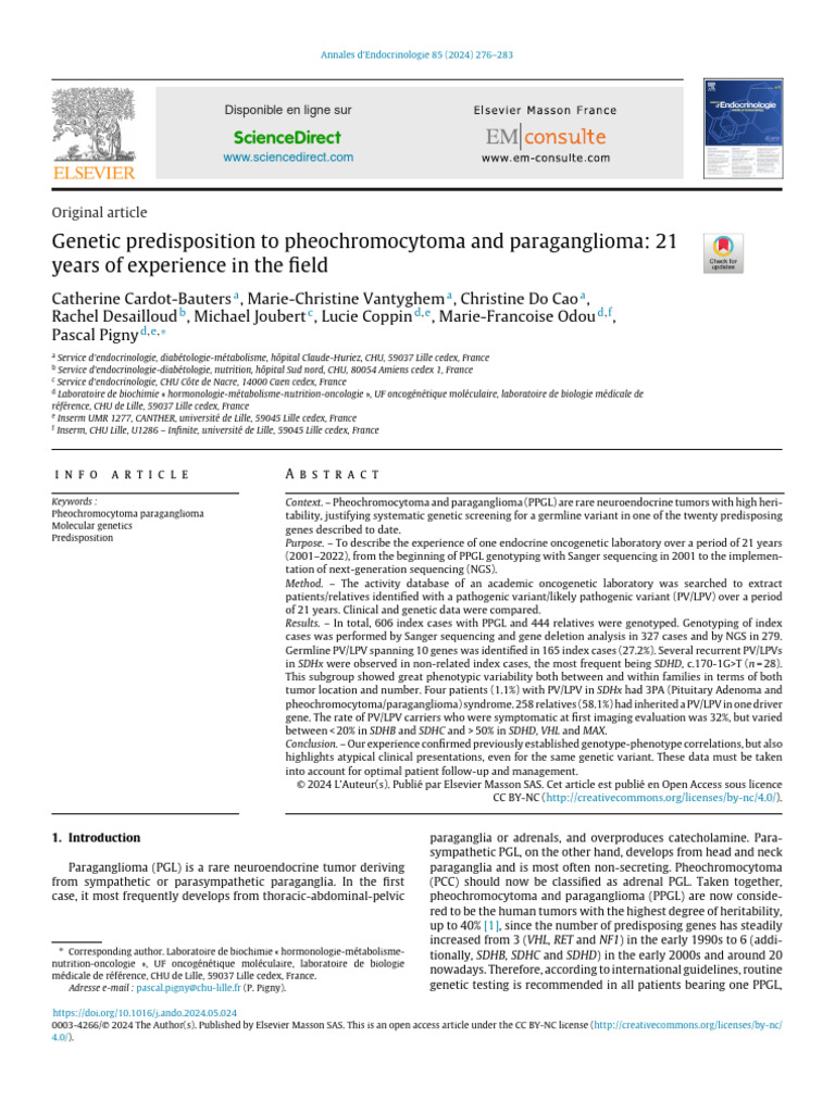 Genetic Predisposition To Pheochromocytoma and Paraganglioma 21 Years of Experience in The Field ...