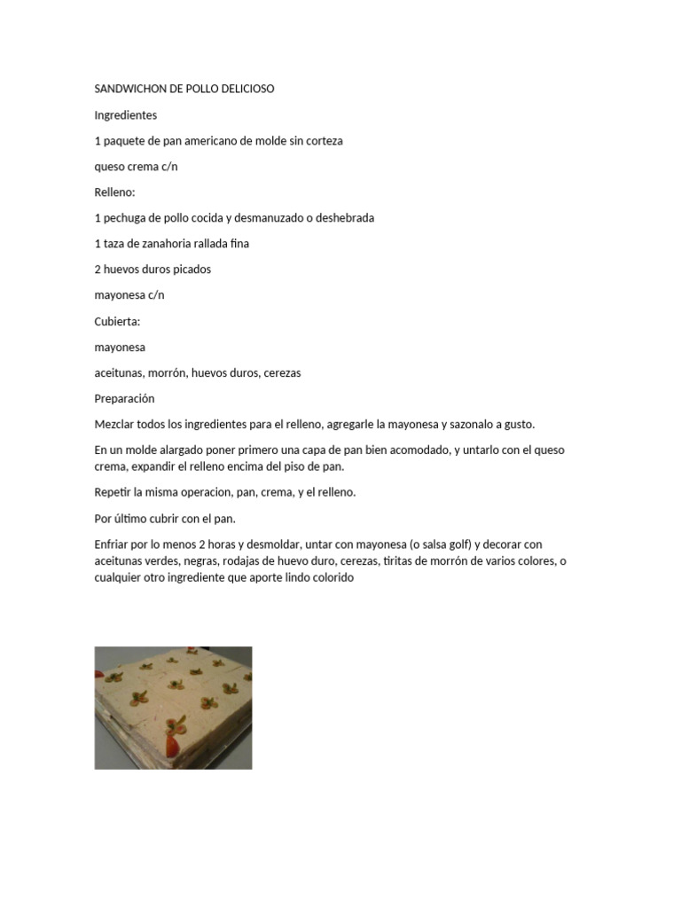 SANDWICHON DE POLLO DELICIOSO | PDF | Panes | Mayonesa