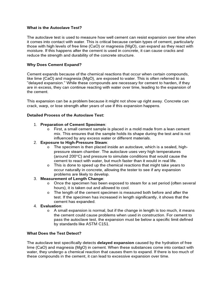 Autoclave Test for Cement Soundness | PDF | Concrete | Cement