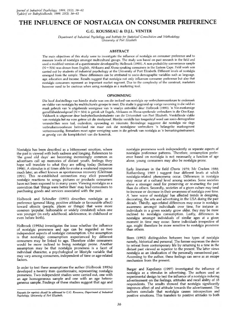 The Influence of Nostalgia On Consumer P | PDF