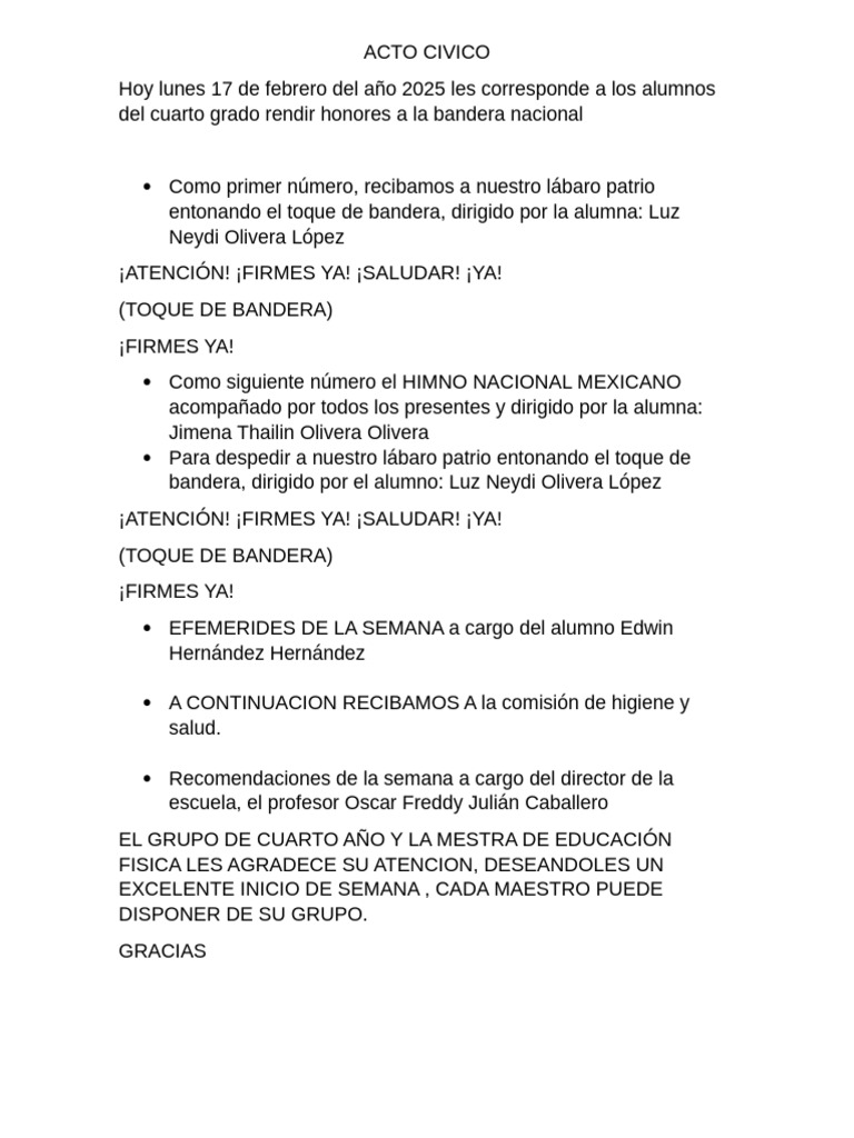 Acto Cívico del 17 de Febrero 2025 | PDF