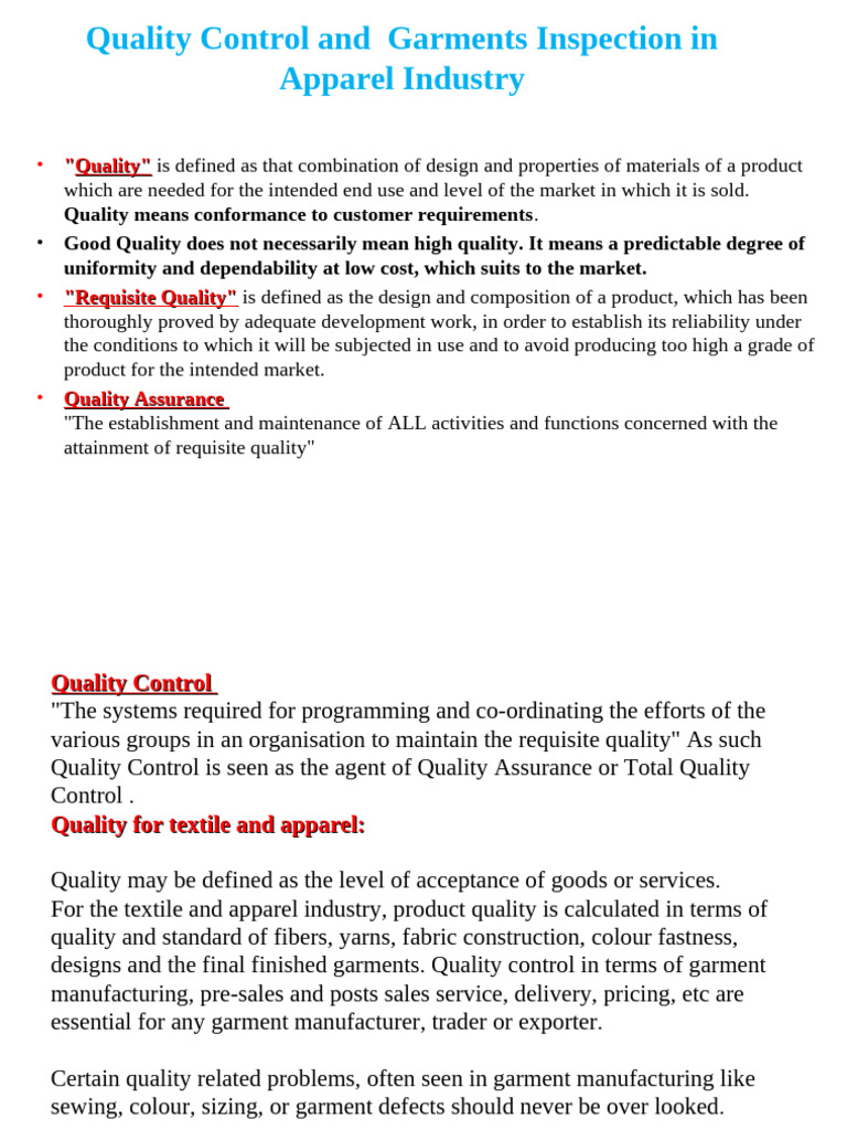 1 Quality Control and Garments Inspection | PDF | Clothing | Textiles