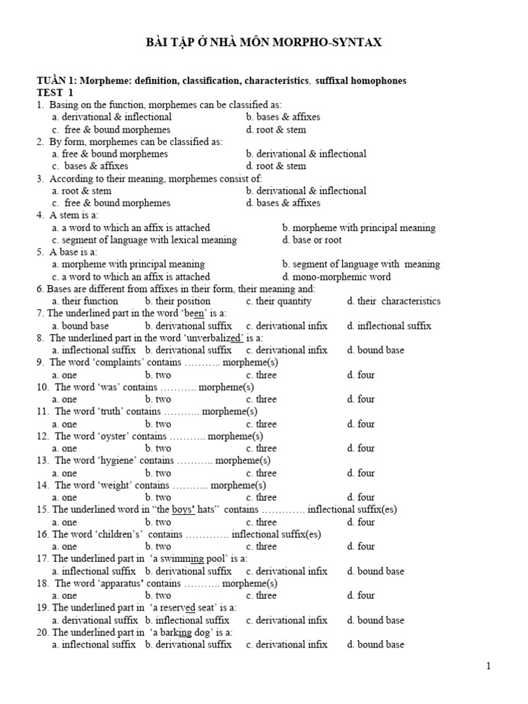 bài tập Morpho-Syntax (2) | PDF | Clause | Verb