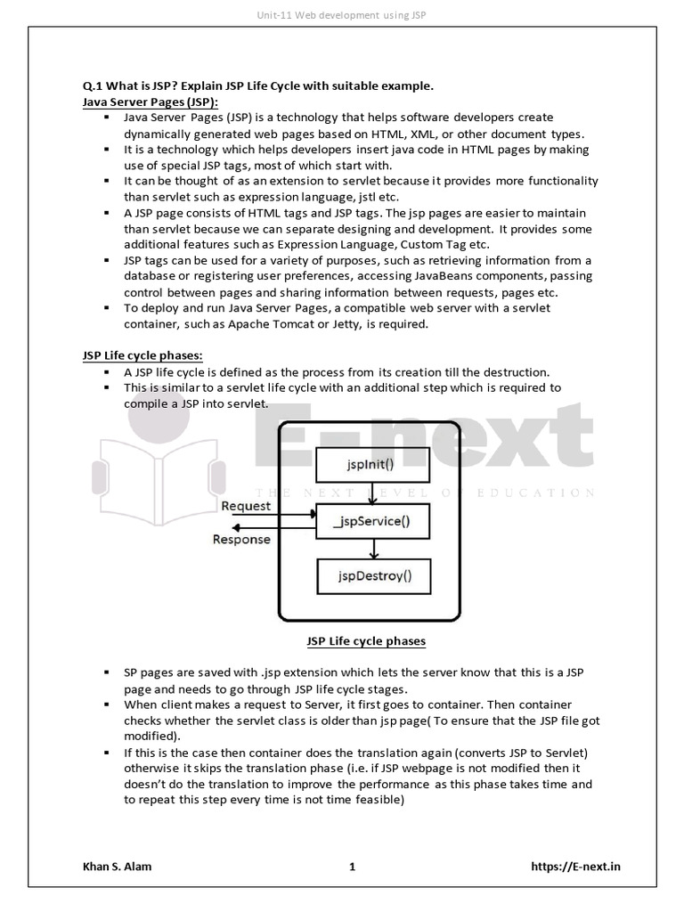 Unit-11 Web Development Using JSP (E-next.in) | PDF | Software Engineering | Computer Programming