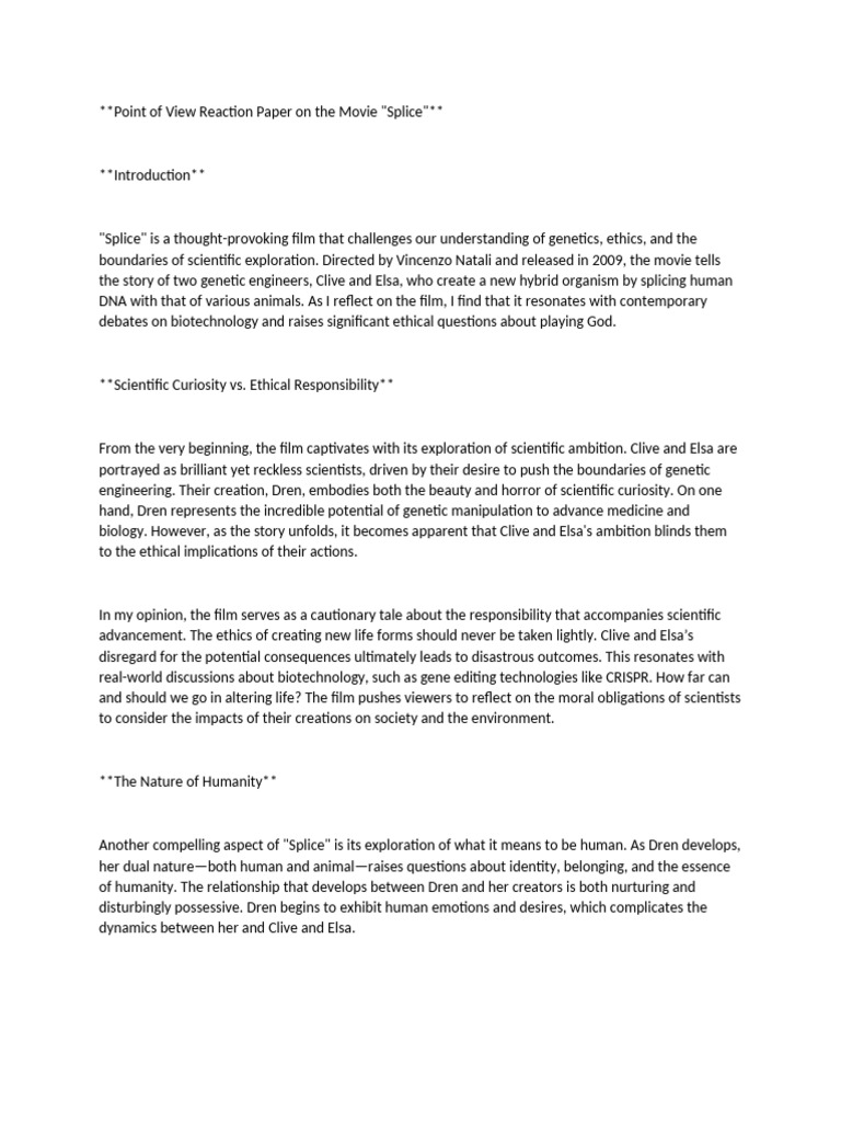 Point of View Reaction Paper On The Movie | PDF | Biotechnology ...