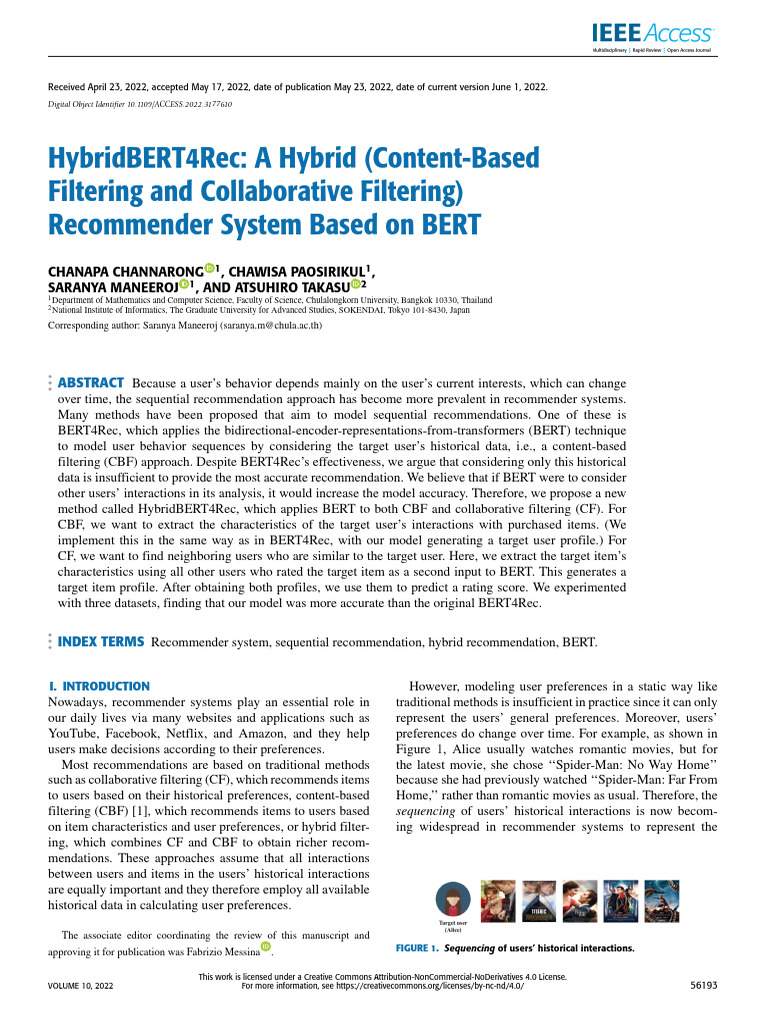 Hybridbert4rec A Hybrid Content Based Filtering And Collaborative