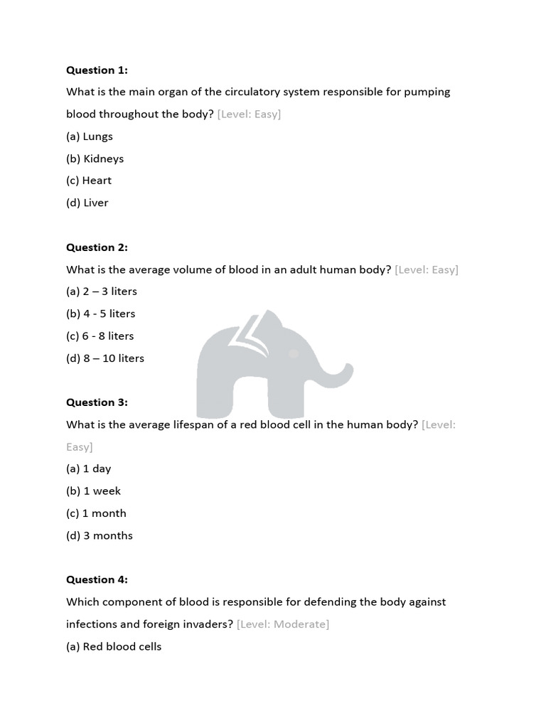 Class 6 ICSE Biology: Circulatory System Quiz | PDF | Blood | Vein