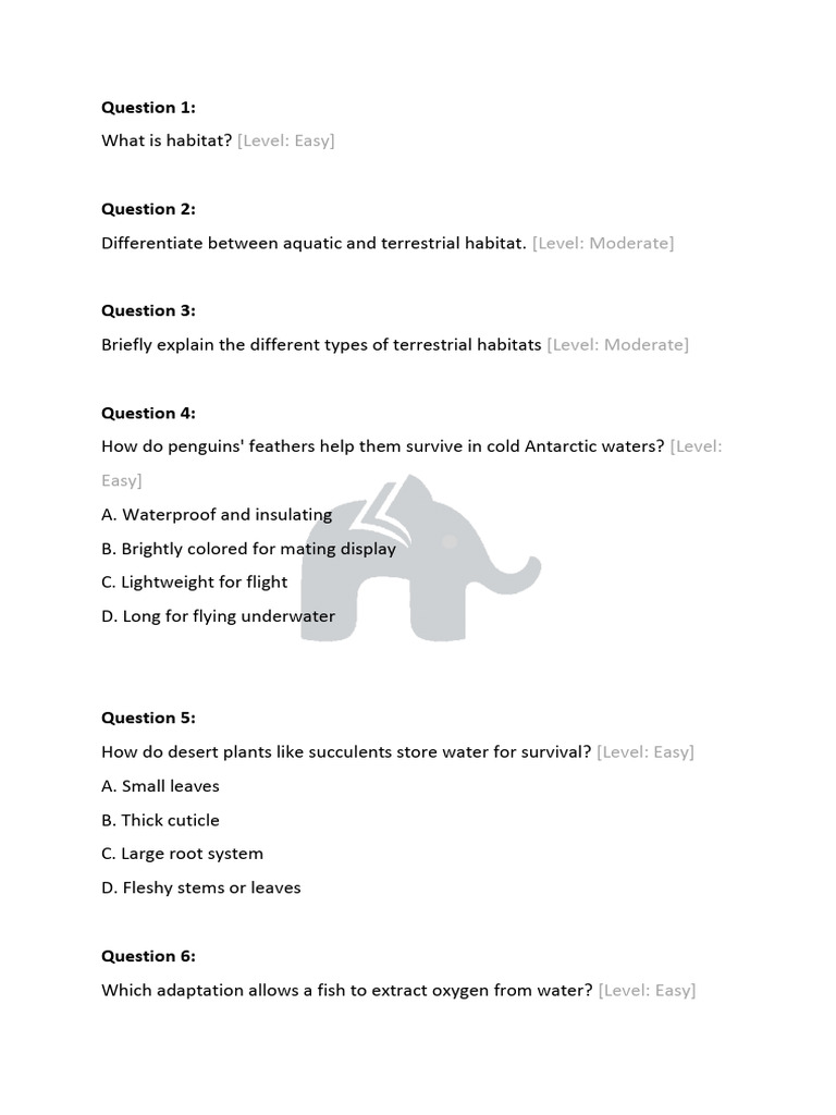 Habitat and Adaptations_Questions | PDF | Habitat | Desert