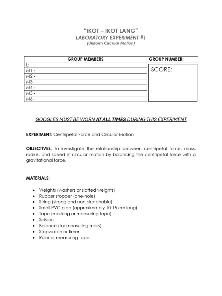 Laboratory Sheet Uniform Circular Motion | PDF | Force | Weight