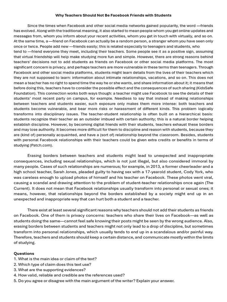 RAWS Activity #1 Critical Reading | PDF | Adolescence | Social Media