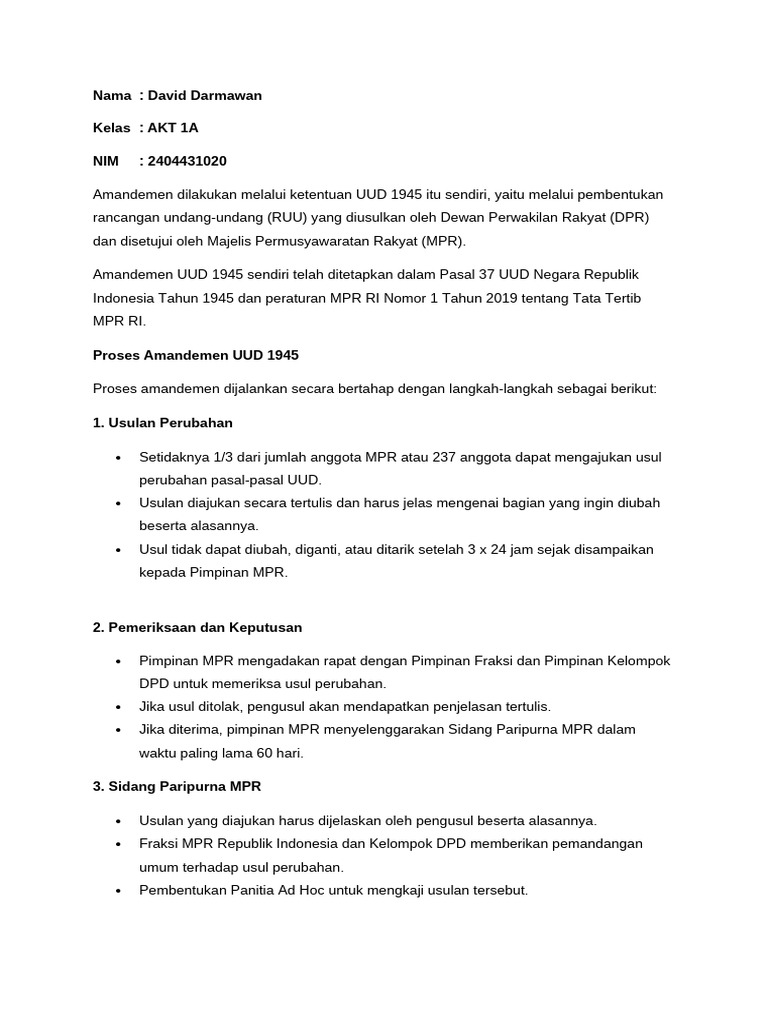 Proses dan Hasil Amandemen UUD 1945 | PDF