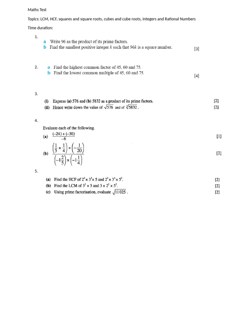 Maths Test 2 | PDF