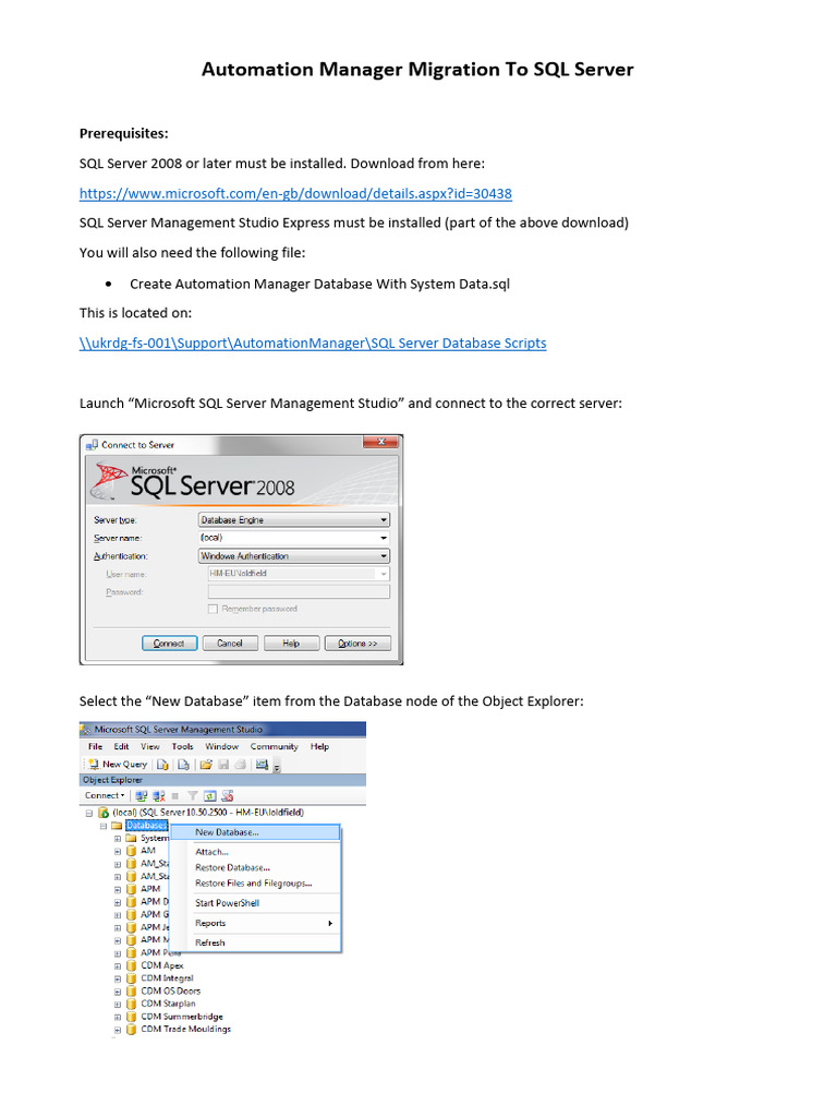 Automation Manager Database Migration To SQL Server | PDF | Microsoft ...