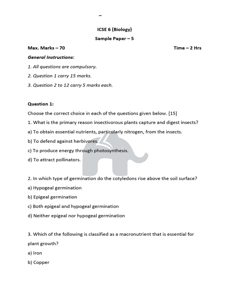 Paper 5 - ICSE 6 Biology - Questions | PDF | Leaf | Heart