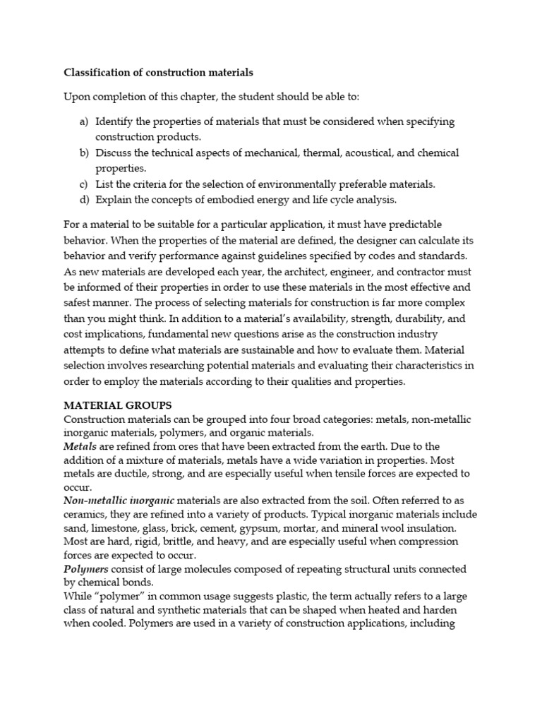Classification of Construction Materials | PDF | Ductility | Strength ...
