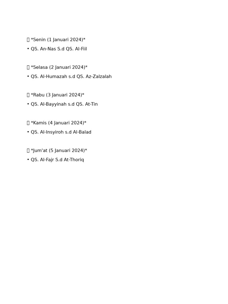 Jadwal Muroja'Ah Juz 30 | PDF