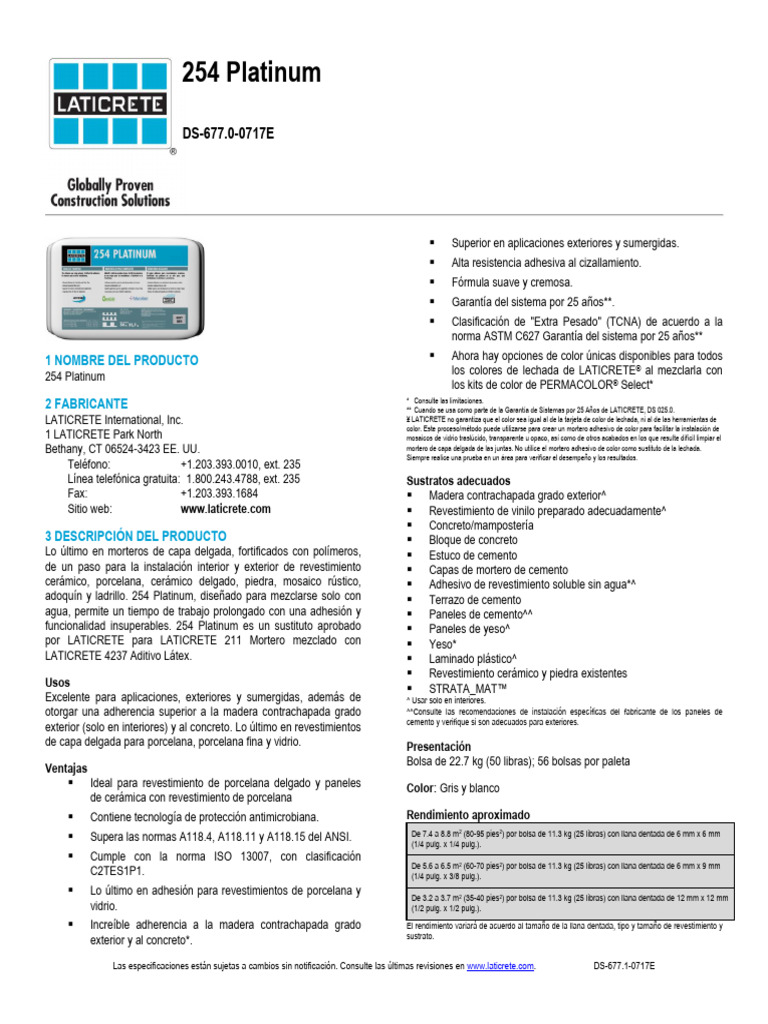 LATICRETE - 254 Platinum | PDF | Hormigón | Revestimiento