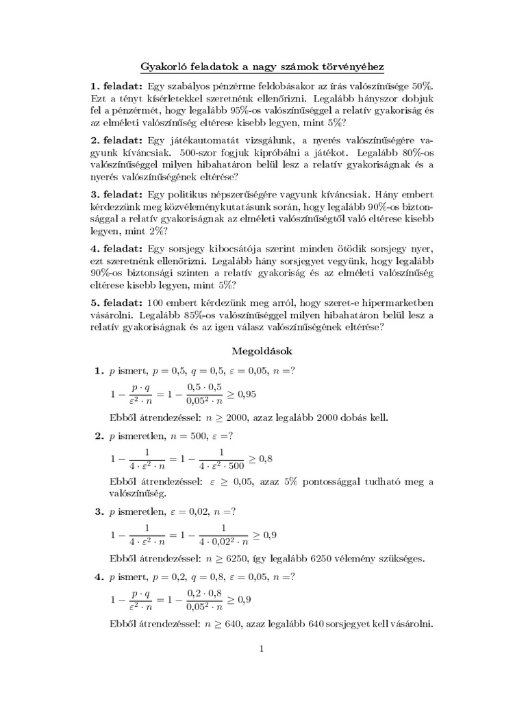 Nagyszámoktörvénye Gyakorló | PDF