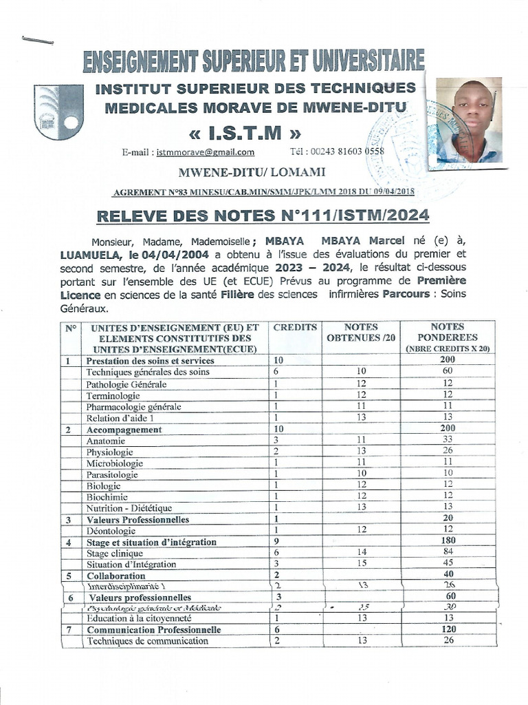 Releve Des Notes | PDF