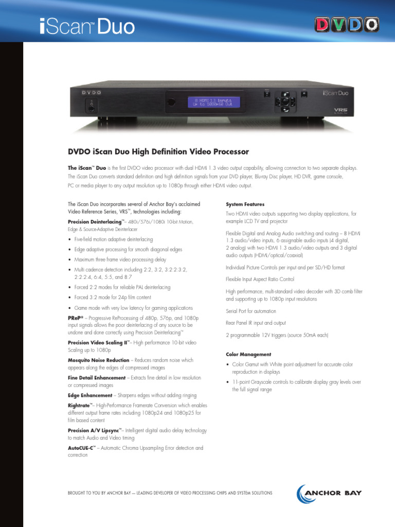 DVDO_iScan_Duo_Datasheet (1) | PDF | Video | Hdmi