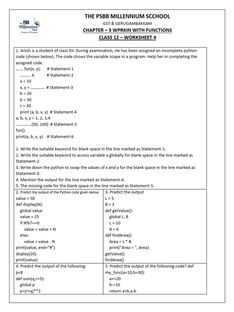 Working With Functions Worksheet 3 Pdf Parameter Computer Programming Computer Engineering