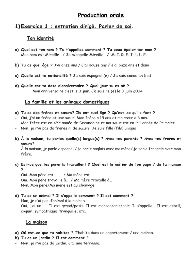 Parler de soi en français pour enfants | PDF | Verbe